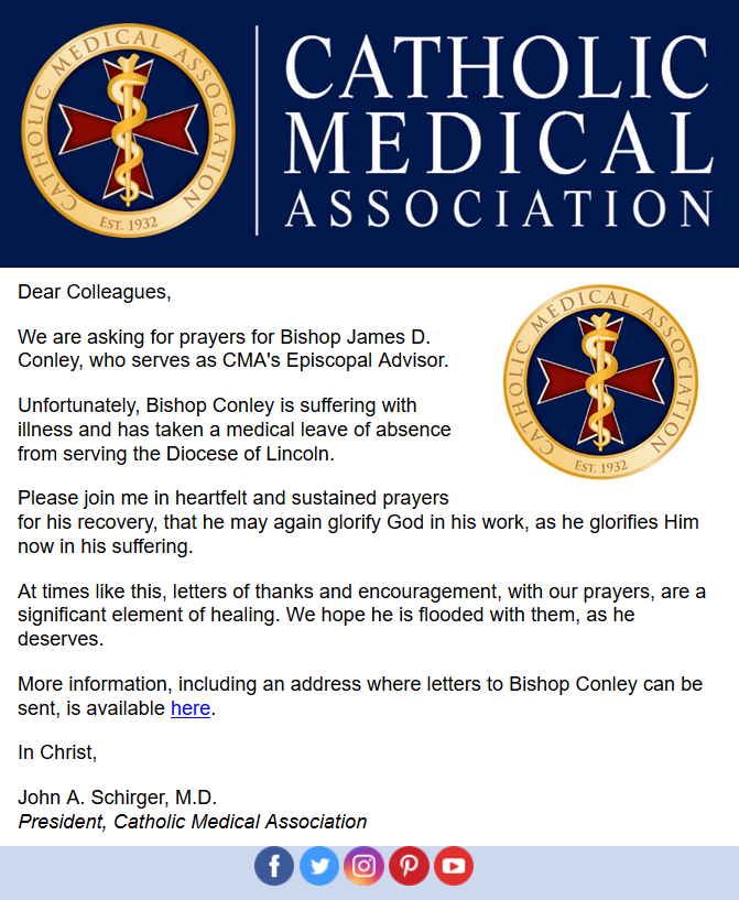 Prayers for Bishop Conley – The Finger Lakes Guild